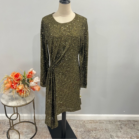 Taylor | Dresses | Taylor Olive Green Sequins Embellished Long Sleeves ...